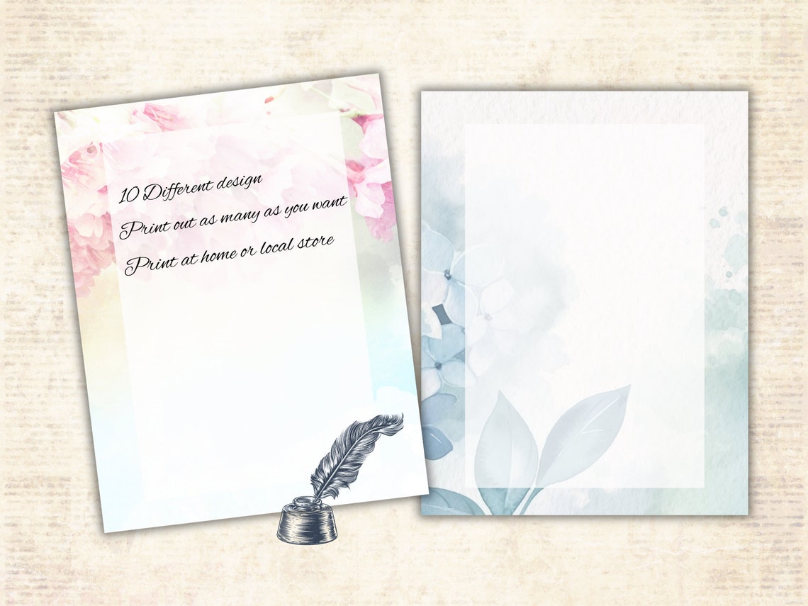 Notebook Paper, Botanical Printable Note Set, Printable Stationery Set ...