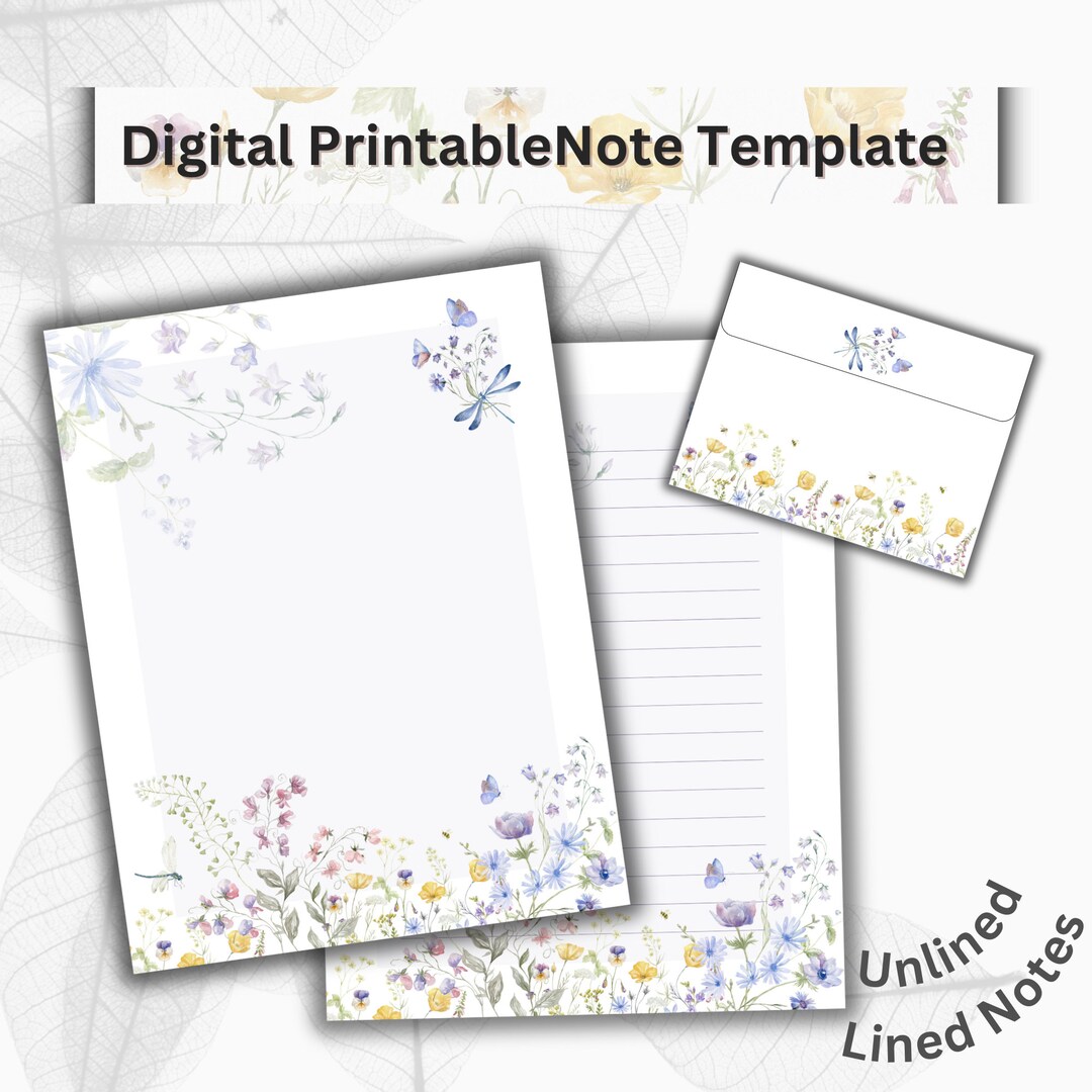 Notebook Paper, Botanical Printable Note Set, Letter Printable ...