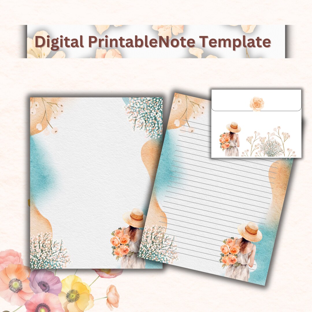 Notebook Paper, Sweet Girl Printable Note Set, Letter Printable ...
