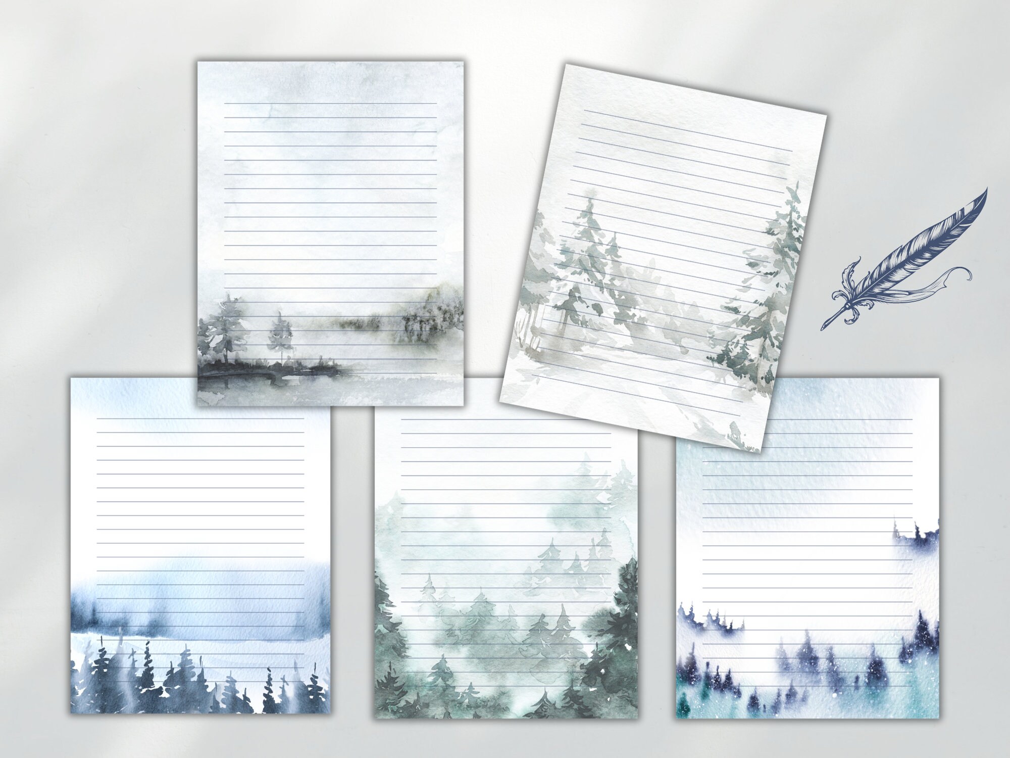 Landscape Printable Note Bundle, Printable Stationery Set, Digital Note ...