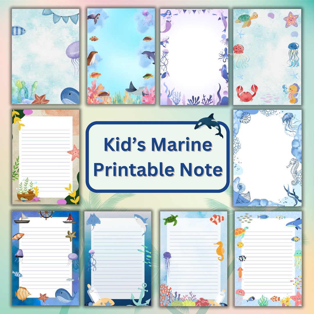 Kid's Marine Note Set: Sea Animal Printable Stationery (digital ...