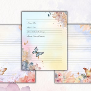 Butterfly Floral Note Set: Pastel Watercolor Stationery (digital ...