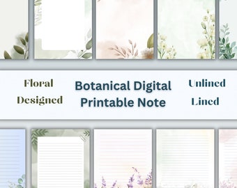 Notebook Paper, Botanical Printable Note Bundle, Flower Printable ...