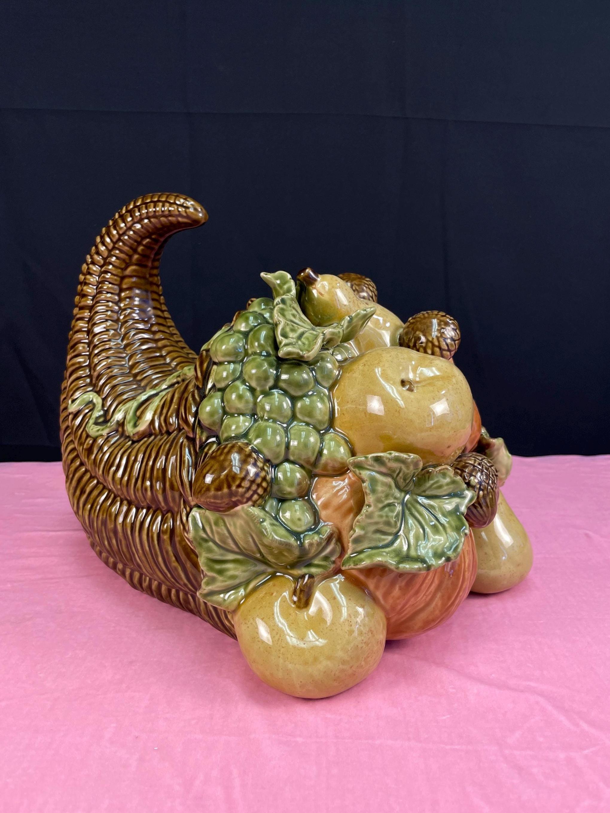 Ceramic Cornucopia Centerpiece With Fruit & Acorns – Glazed ...