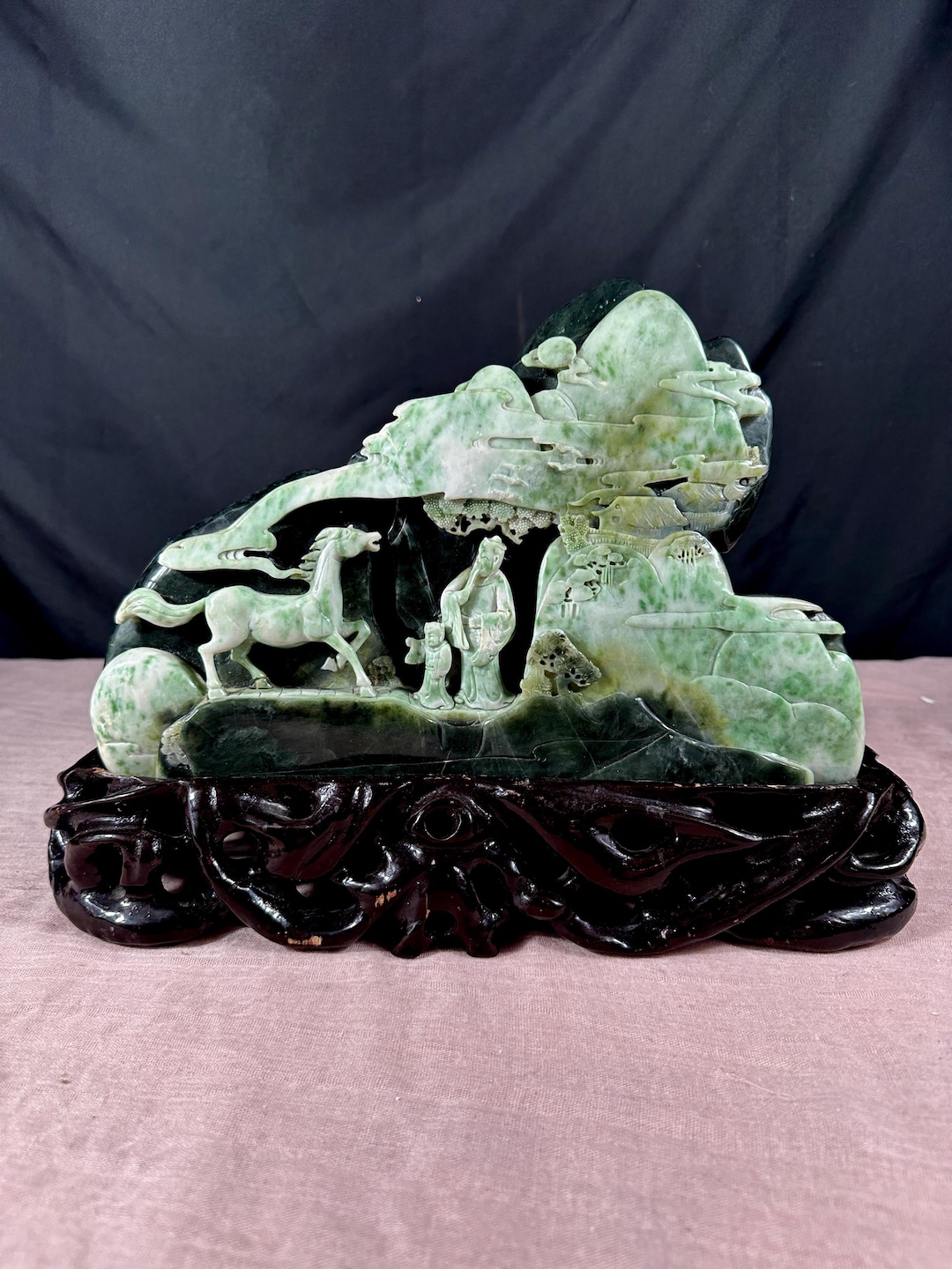 13.6w Chinese Nephrite Jade Old Man Child&horse Poem Scenery Back ...