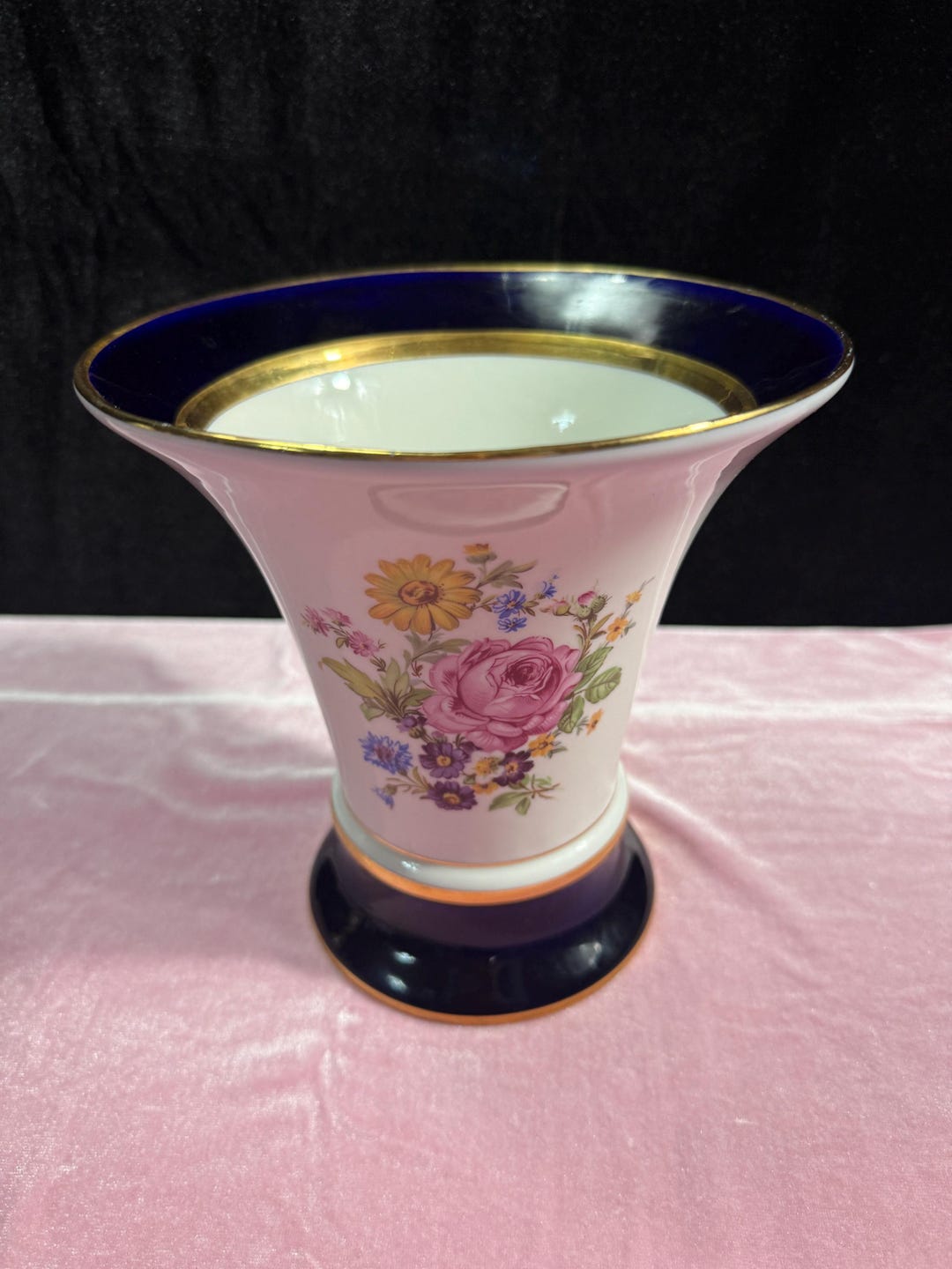 Royal Dux Czech-bohemian Porcelain Vase Cobalt Blue & Gold Porcelain Vase With Floral Motif and ...