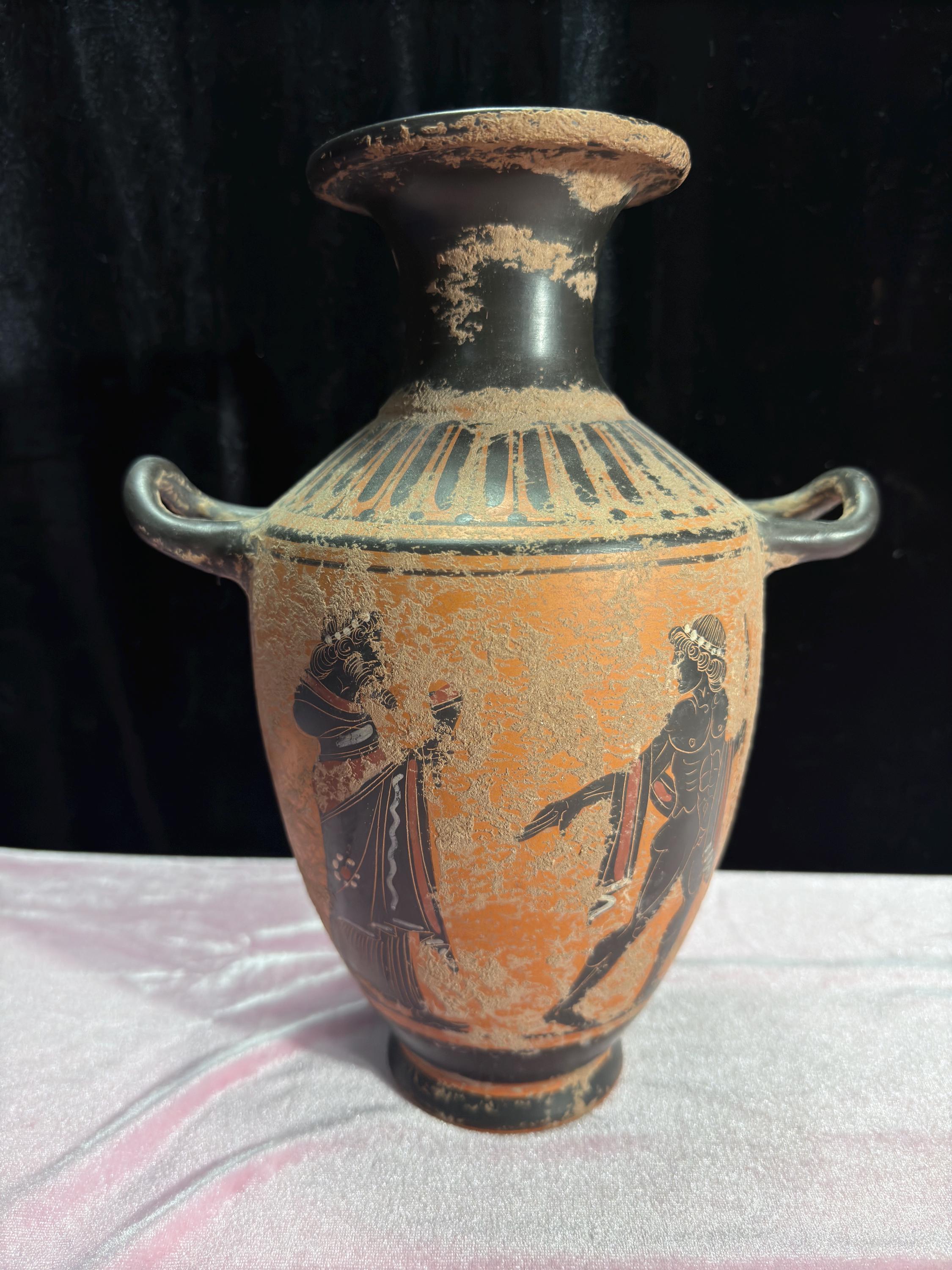 Ancient Greek-style Terracotta Vase With Black Figure Design - Dual ...