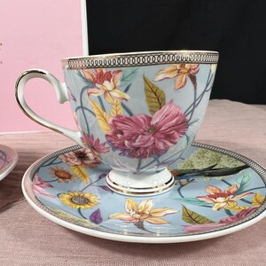 Grace Teaware Bird Floral Fine Porcelain Tea Cup and Saucer Set Shabby ...
