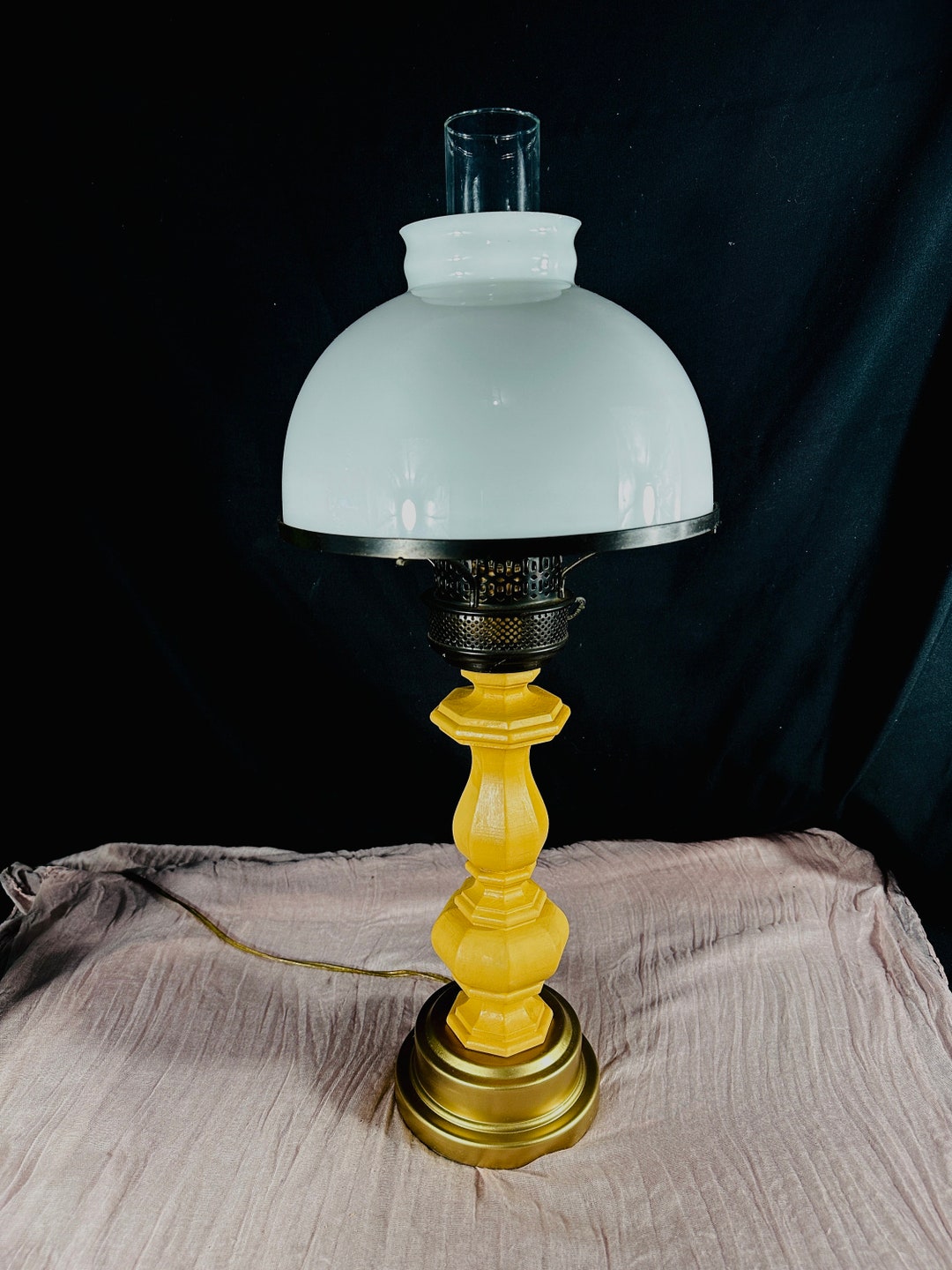 Vintage Milk Glass and Wood Yellow Stand Electric Hurricane Lamp - Etsy