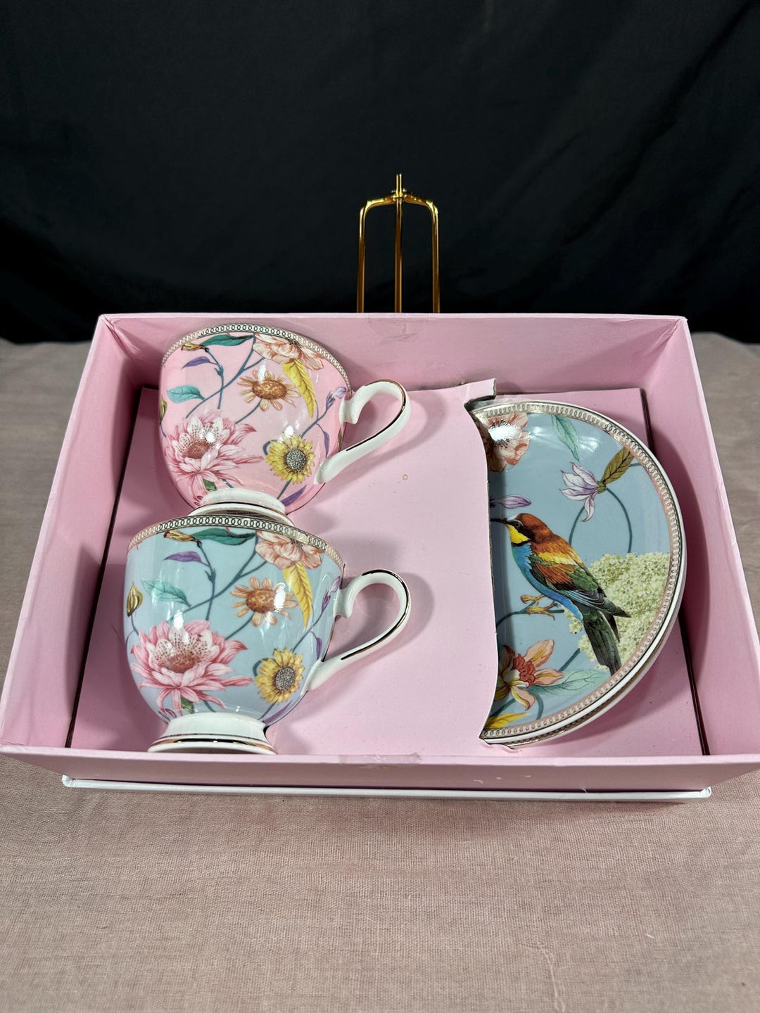 Grace Teaware Bird Floral Fine Porcelain Tea Cup and Saucer Set Shabby ...