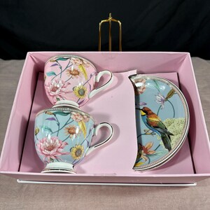 Grace Teaware Bird Floral Fine Porcelain Tea Cup and Saucer Set Shabby ...