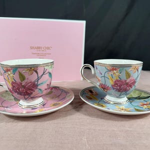 Grace Teaware Bird Floral Fine Porcelain Tea Cup and Saucer Set Shabby ...
