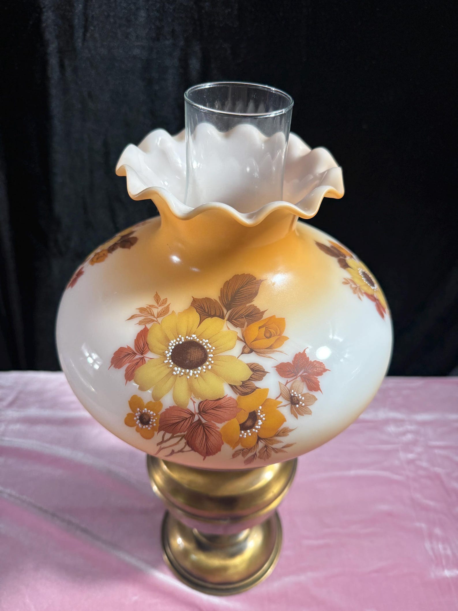 Vintage Floral Glass Hurricane Lamp With Hand-painted Rose Design 22 H ...