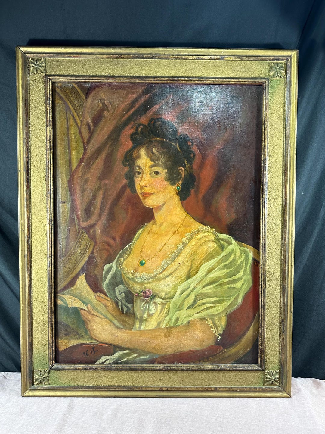 Antique Oil Painting of Mrs. Thornton Signed by Artist, Early 19th ...