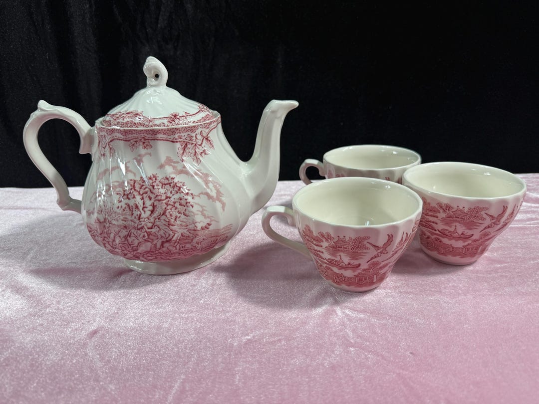 Royal Wessex English Transferware Teapot & Teacups Set Made in England ...