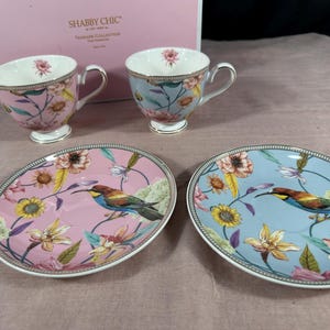 Grace Teaware Bird Floral Fine Porcelain Tea Cup and Saucer Set Shabby ...
