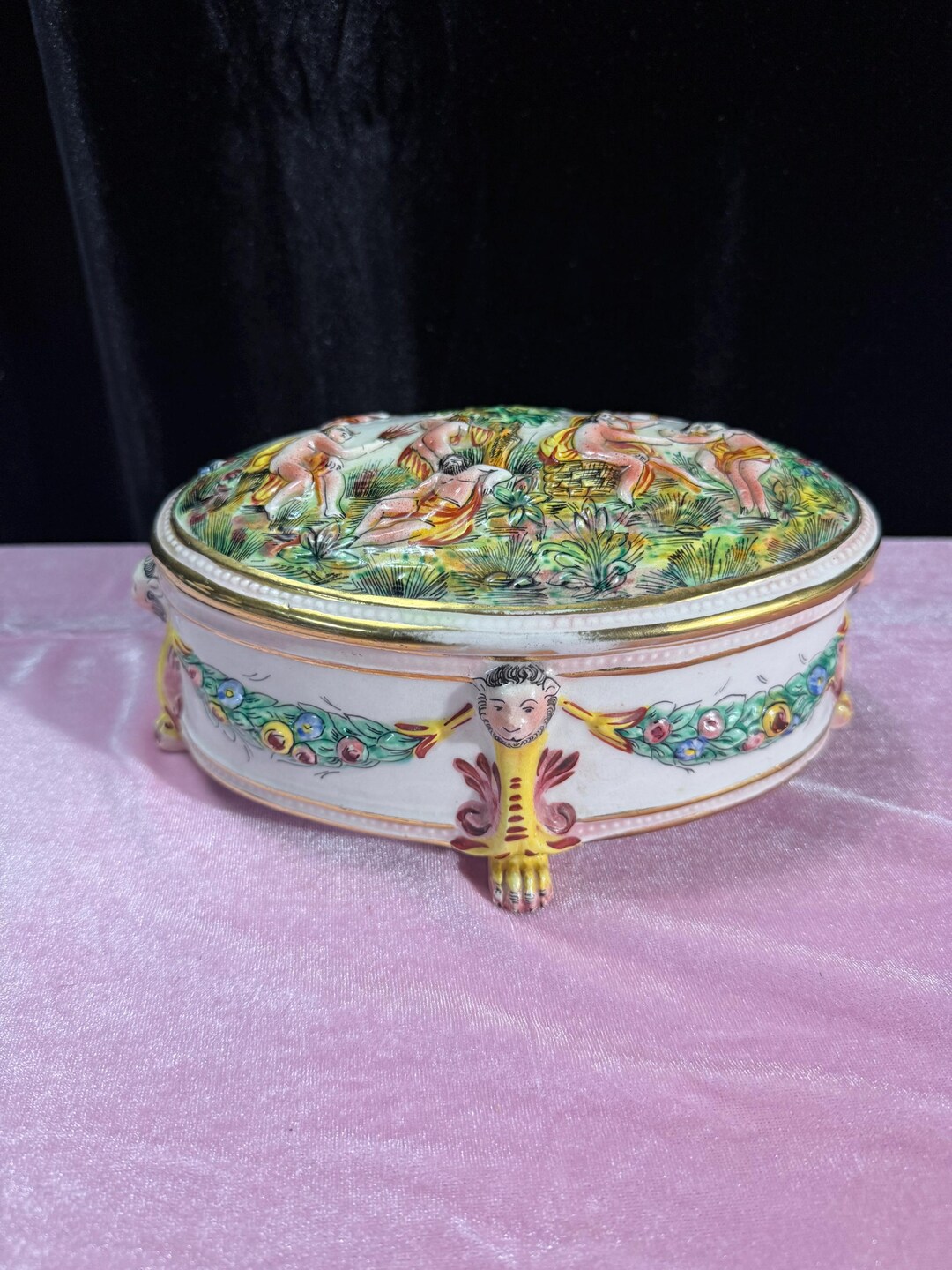 Capodimonte Oval Porcelain Box With Lid – Hand-painted Figural Scene ...