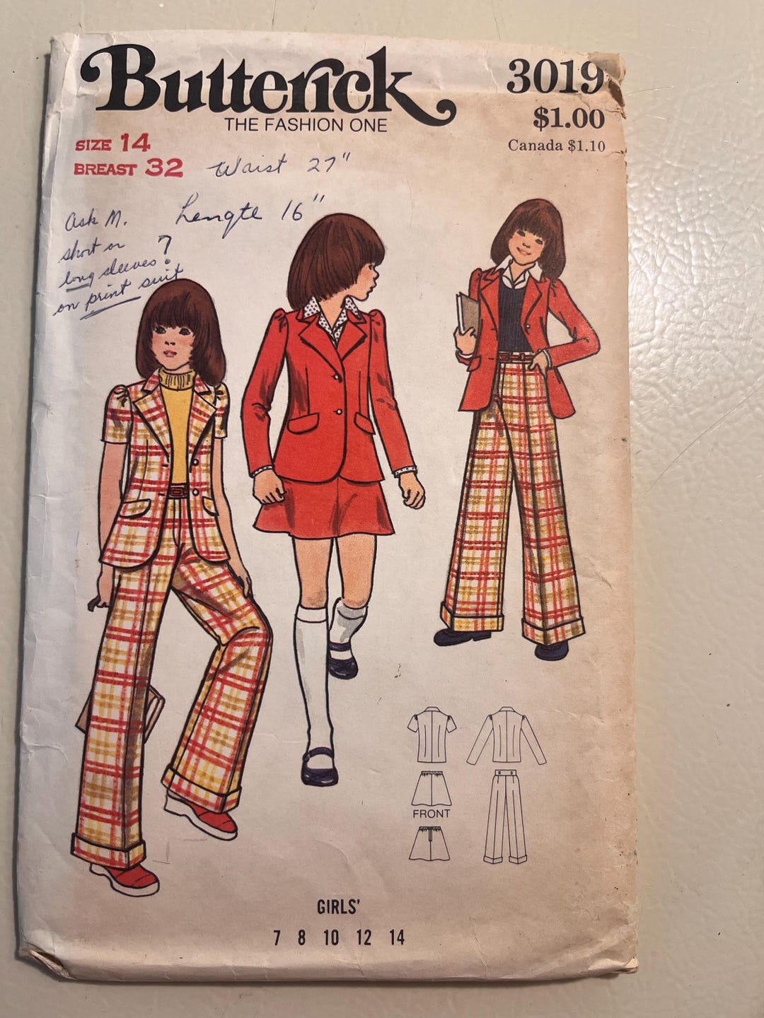 Vintage 1970s Butterick Sewing Pattern 3019: Girls Size 14 - Etsy