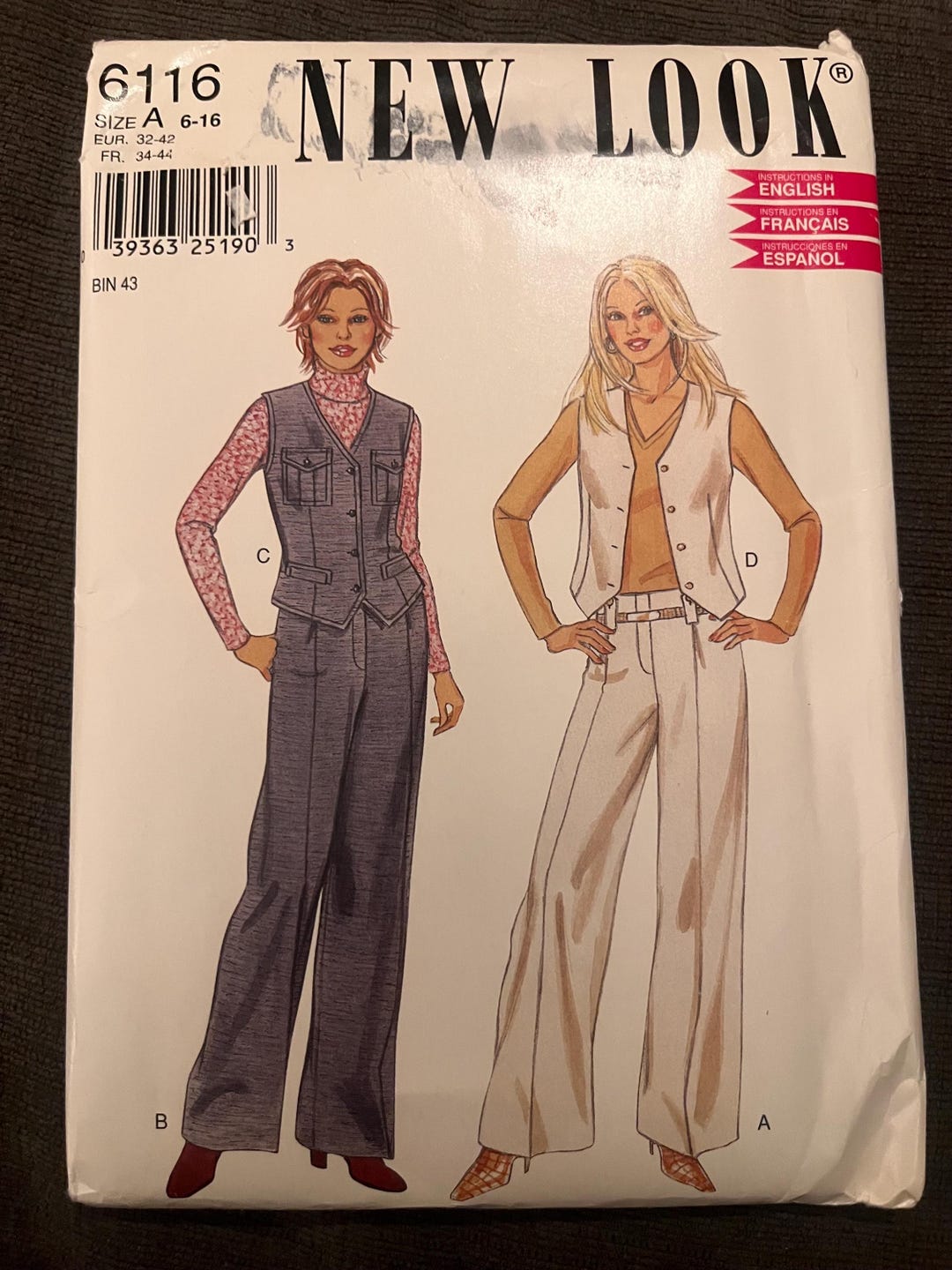 1990s | New Look 6116 | Size 6-16 | Sewing Pattern | Vest, Pants ...