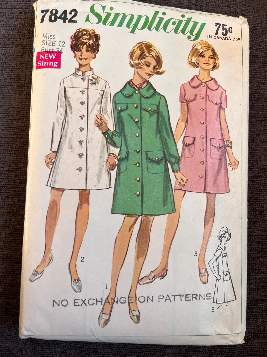 1960s | Simplicity 7842 | Size 12 | Coat Dress | Sewing Pattern | 1968 ...