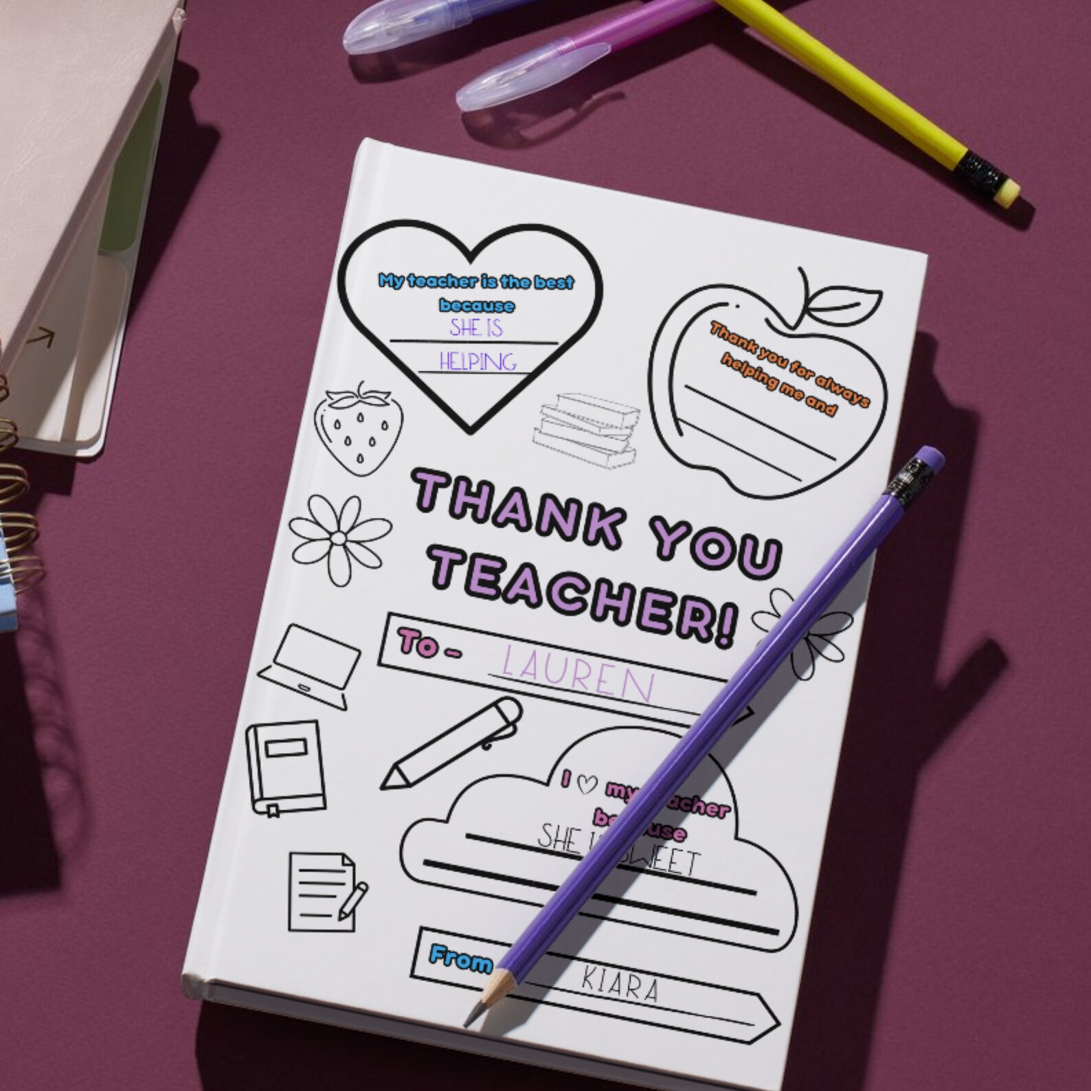 Teacher Appreciation Coloring Page Printable, Best Teacher Card Teacher ...