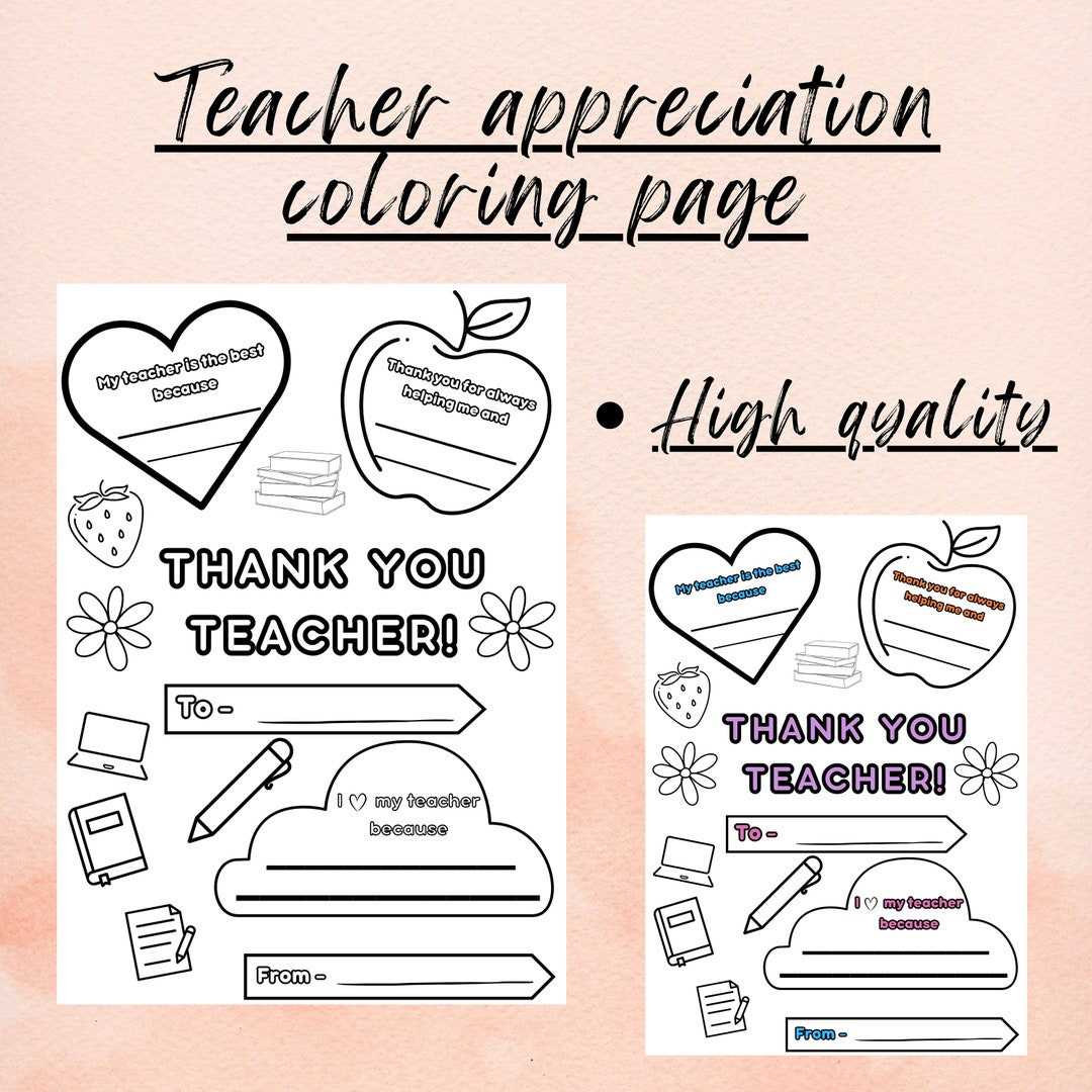 Teacher Appreciation Coloring Page Printable, Best Teacher Card Teacher ...