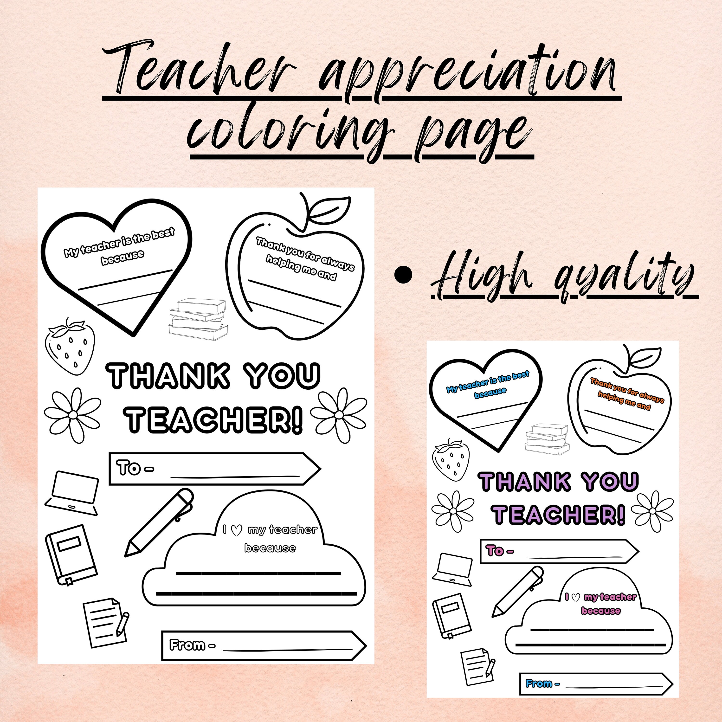 Teacher Appreciation Coloring Page Printable, Best Teacher Card Teacher ...