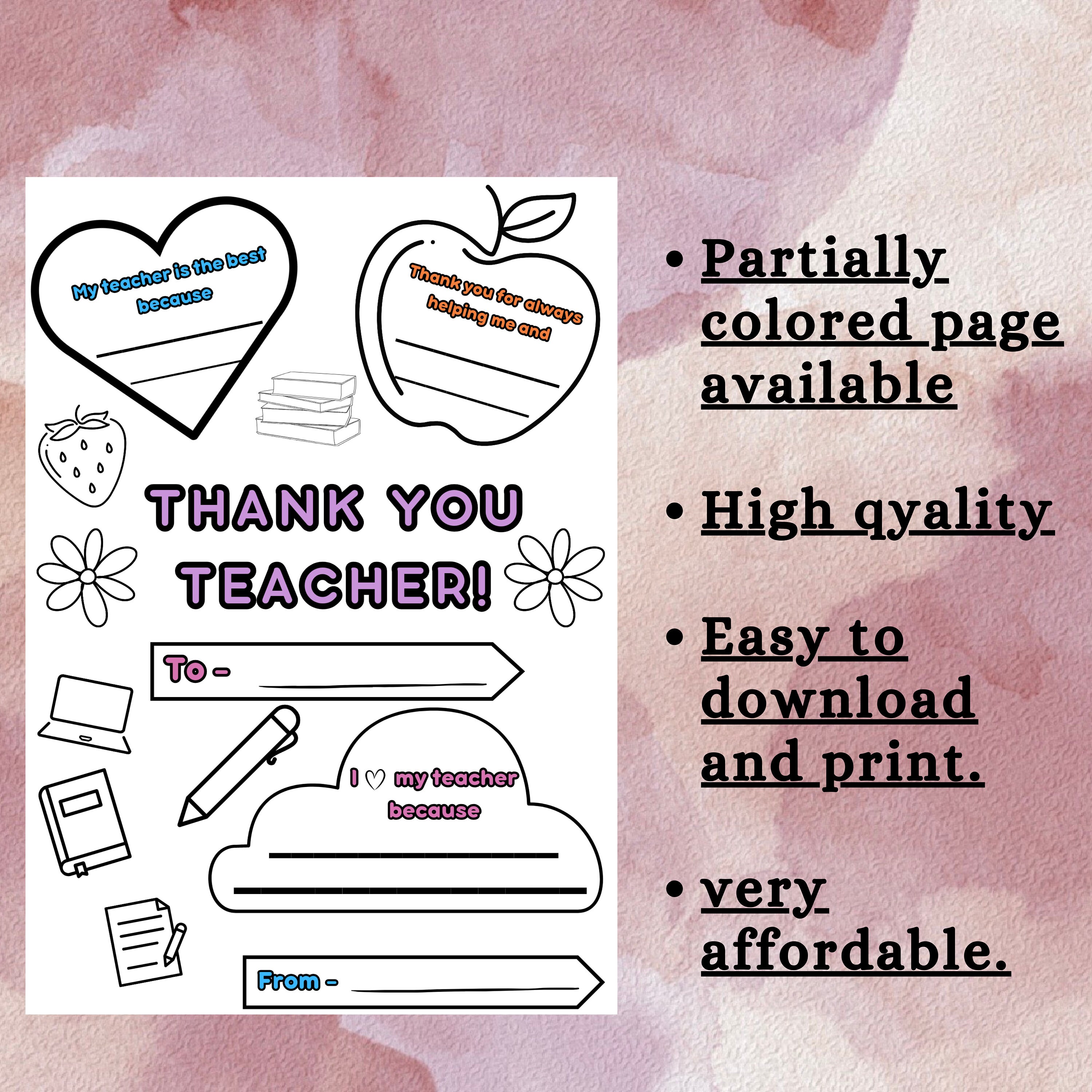 Teacher Appreciation Coloring Page Printable, Best Teacher Card Teacher ...