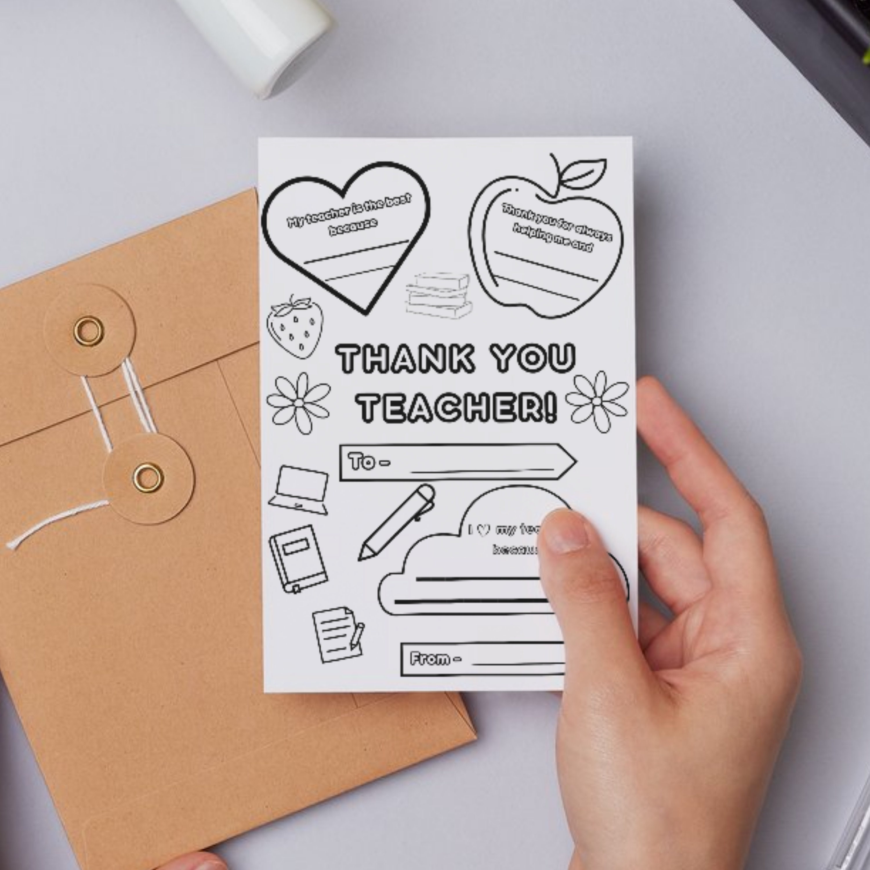 Teacher Appreciation Coloring Page Printable, Best Teacher Card Teacher ...