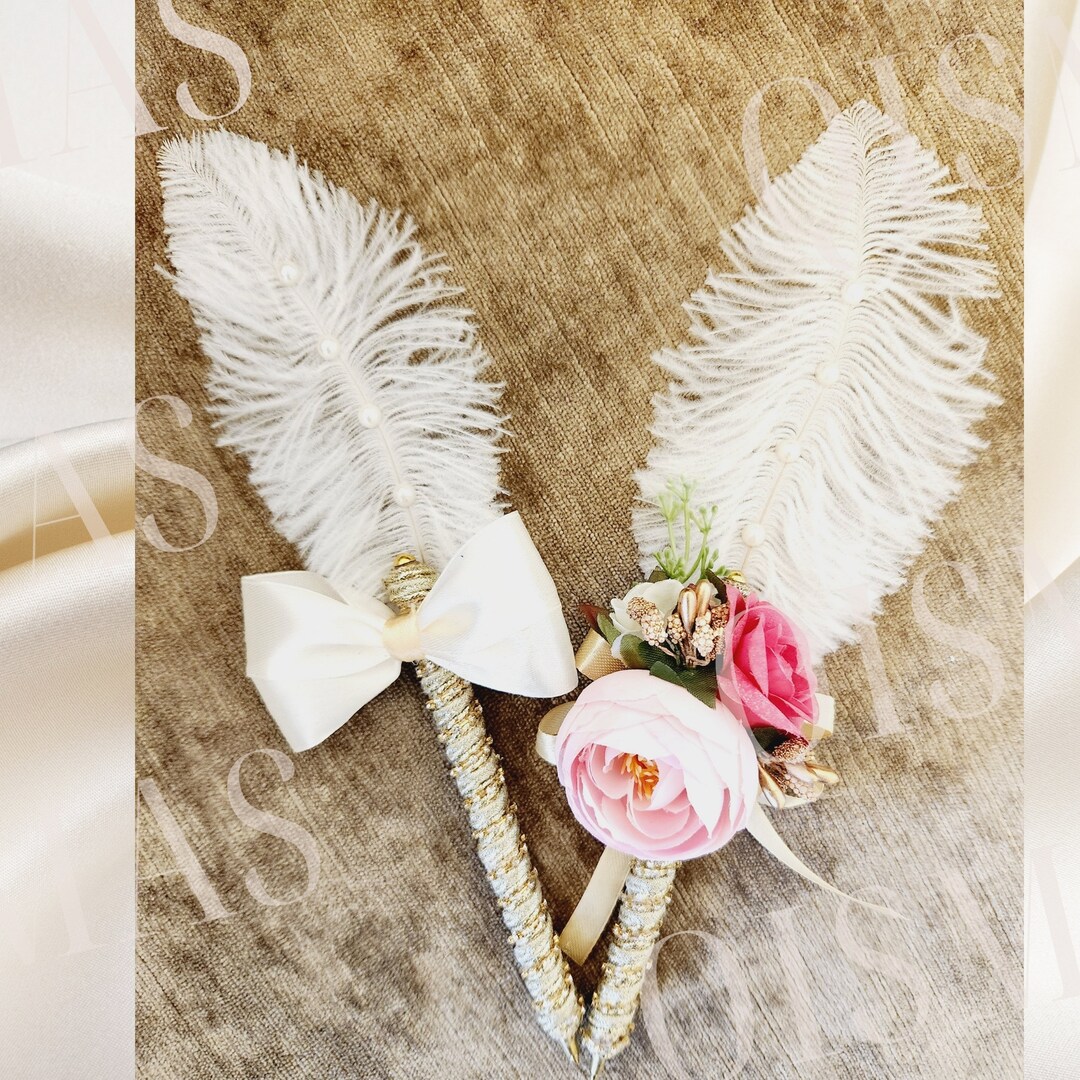 SET OF 2 Nikkah Pens Set His and Hers Luxury Elegant Feather & Rose ...