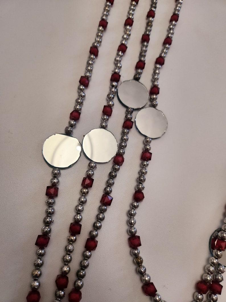Set of 4 Mirror Garlands ONLY With Maroon & Silver Beads Perfect for ...
