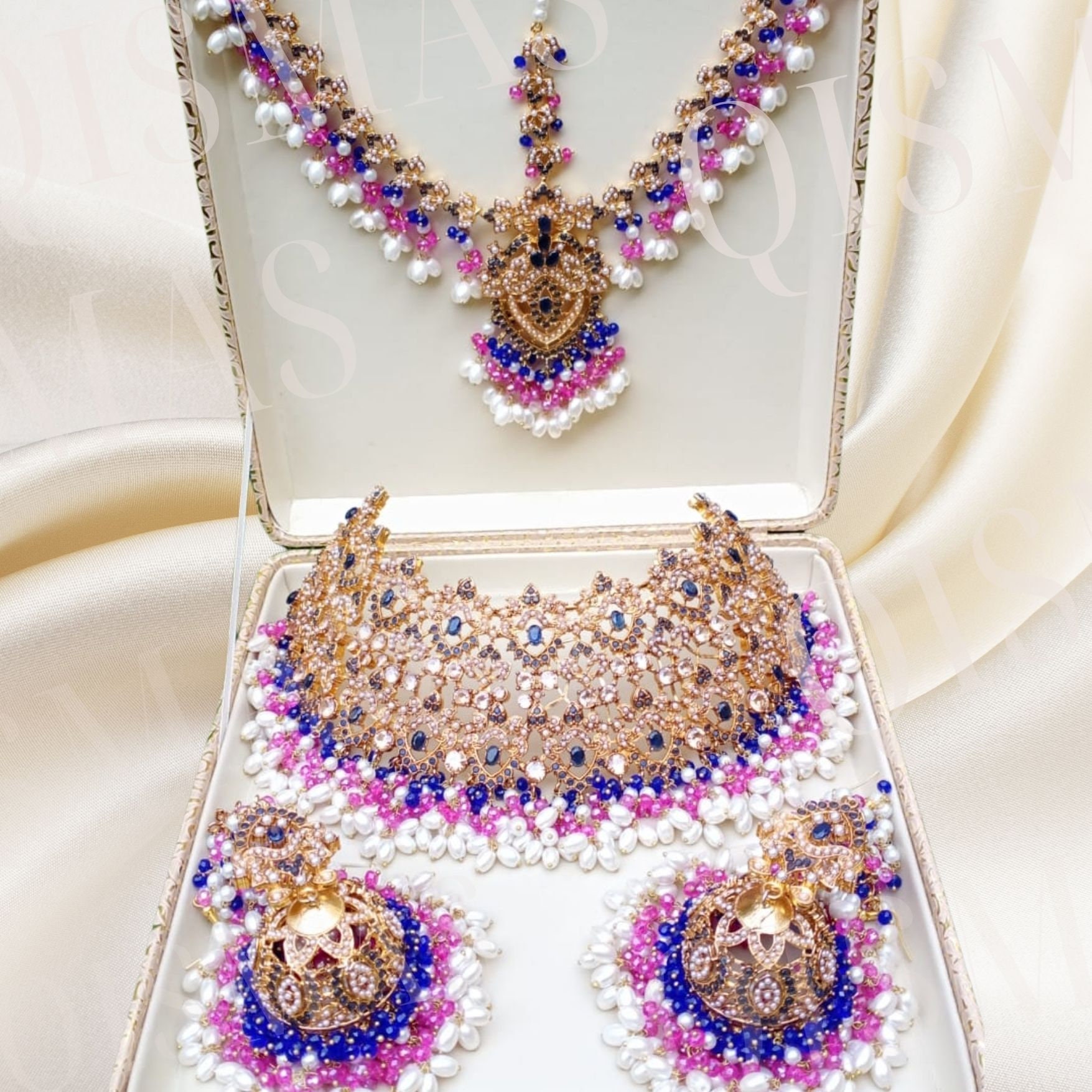 Bridal Luxury 4 Piece Heavy Necklace Set Lilac,white Pearl, Gold ...