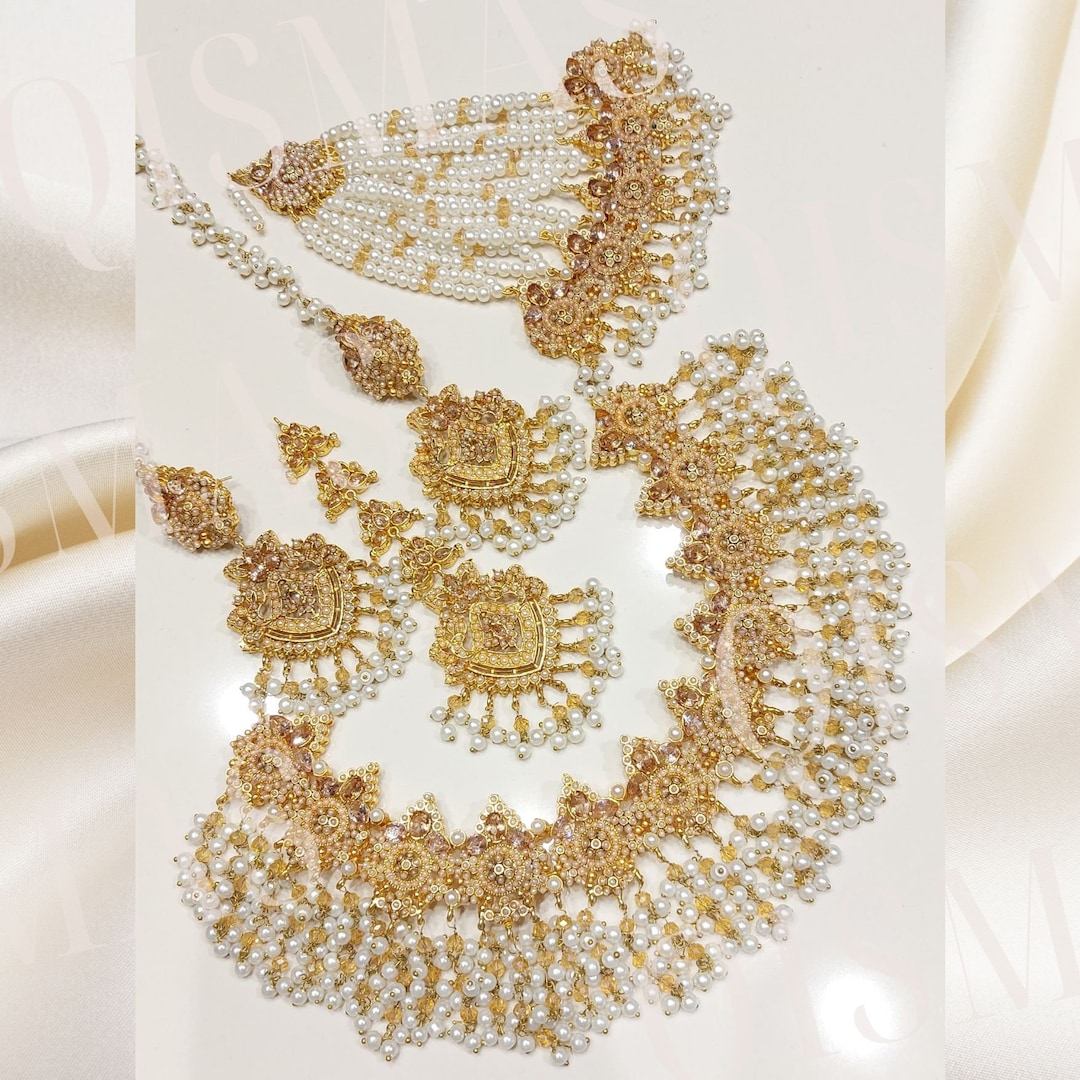 5 Piece Gold & White (other Colours Available) Bridal Traditional Heavy ...