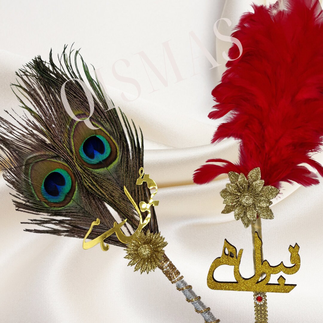 SET OF 2 Nikkah Pens Qabool Hai Luxury Elegant Feather Islamic Wedding ...