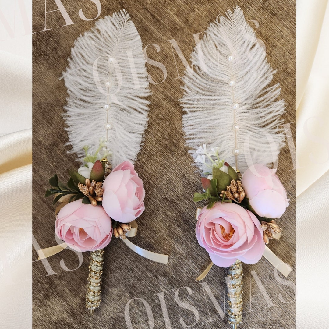 SET OF 2 Nikkah Pens Set Pink Rose Luxury Elegant Feather & Rose ...