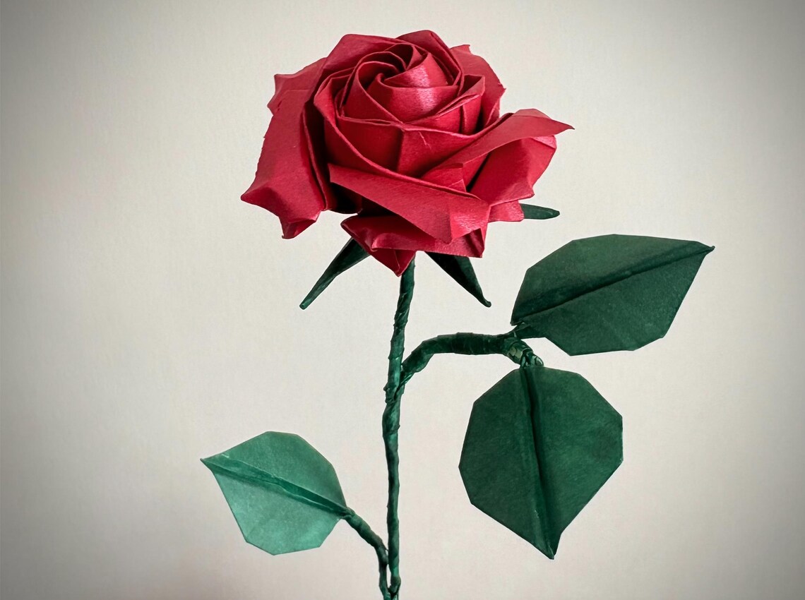 Handcrafted Origami Rose With Stem and Calyx - Etsy