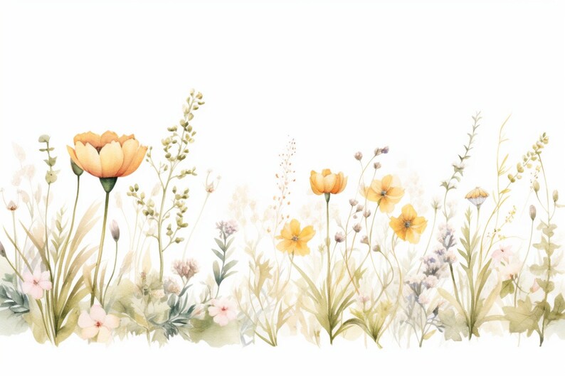 Spring Watercolor Floral Borders, Instant Download, Digital Watercolor ...