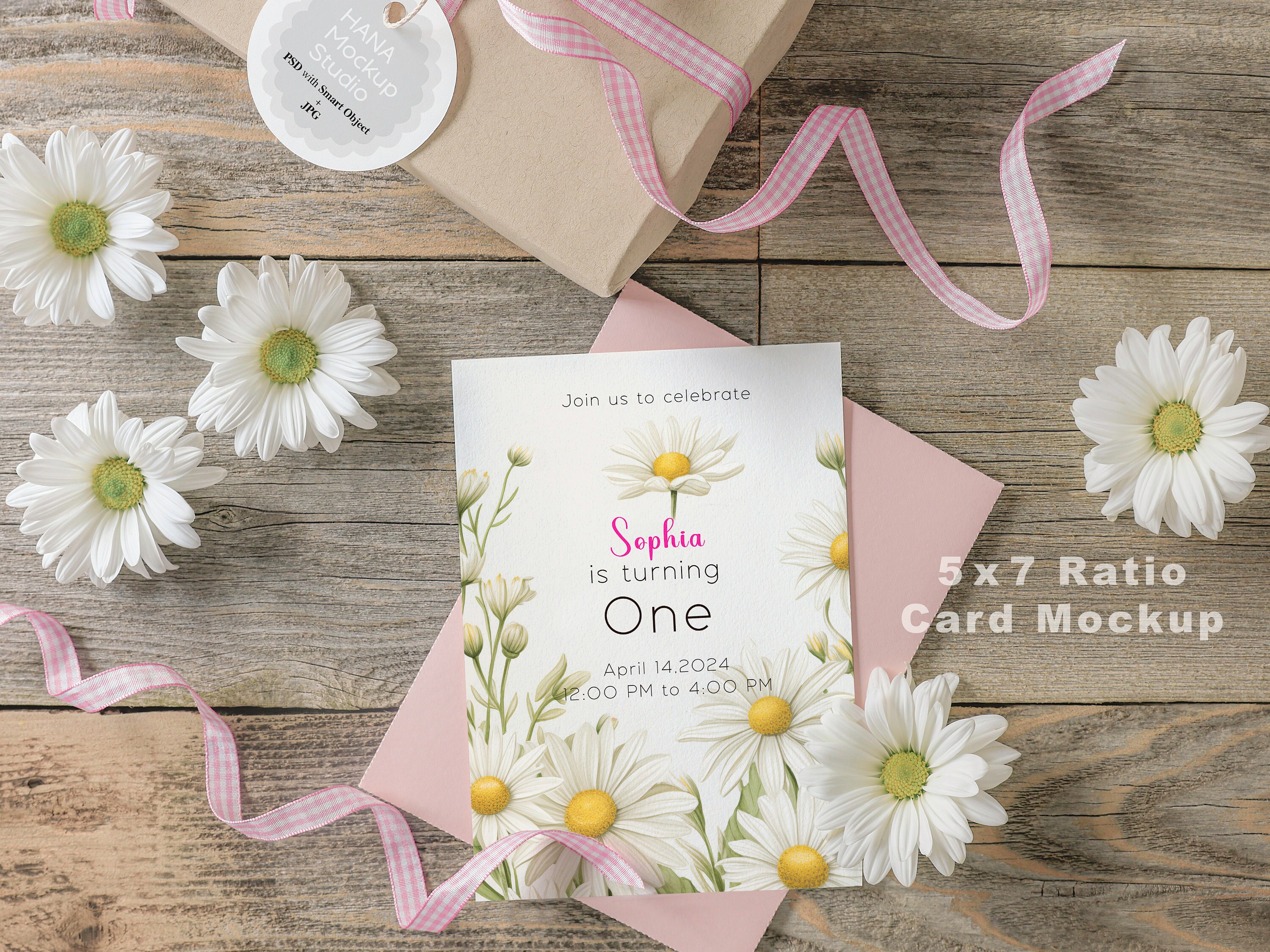 Daisy Card Mockup Birthday Card Mockup 1st Birthday 5x7 Card Mockup PSD ...