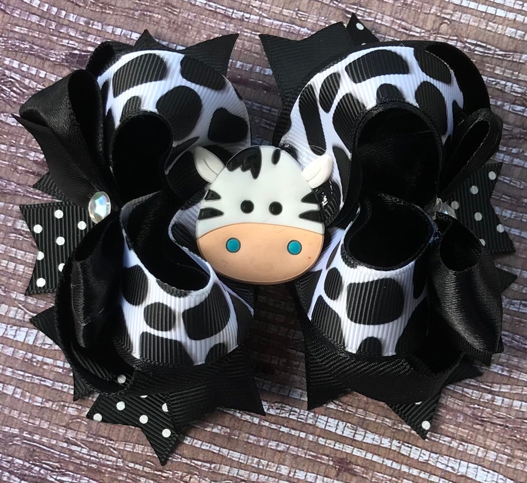 Handmade Cow Print Hair Bow; Girls Cow Bow; Black and White Cow Hair ...