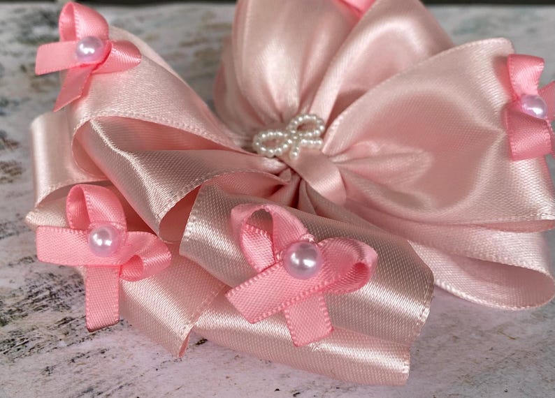 Satin Mini Bow Accent Double Stacked 5 Inch Wide Boutique Hair Bow ...