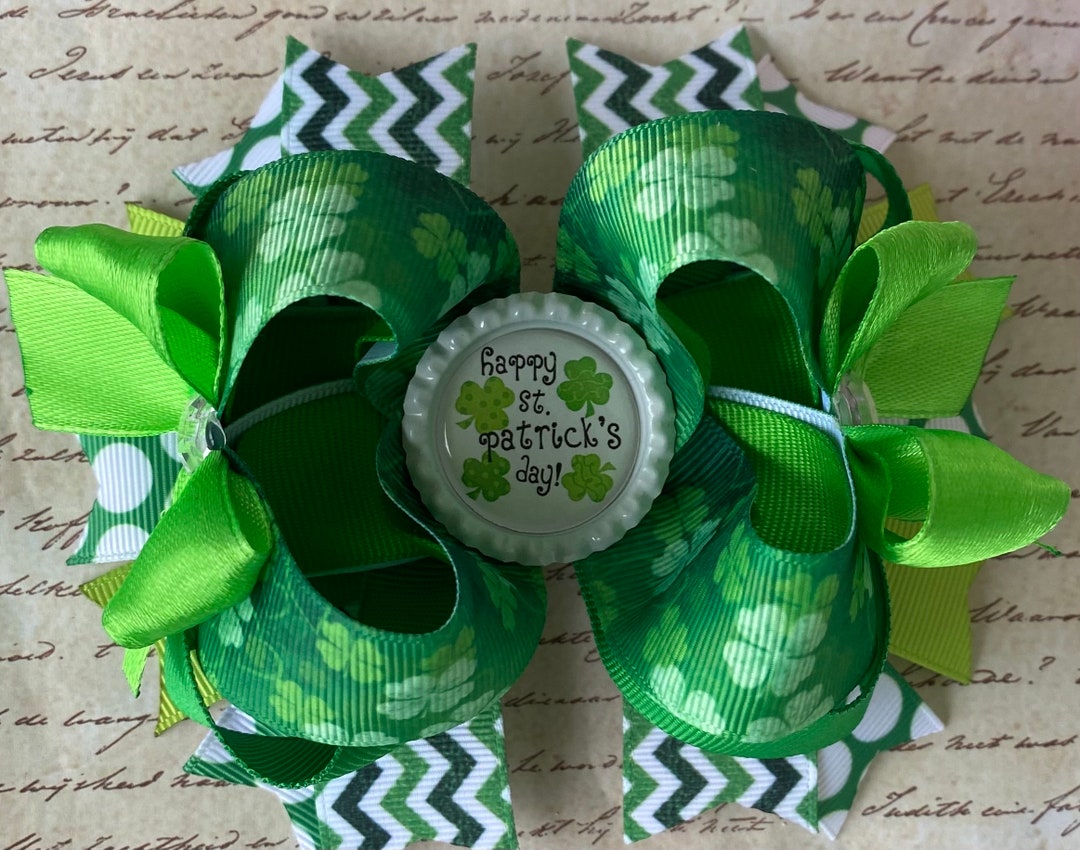 St Patricks Day Shamrock Hair Bow, Green Clover Clip, St Patrick's Hair ...