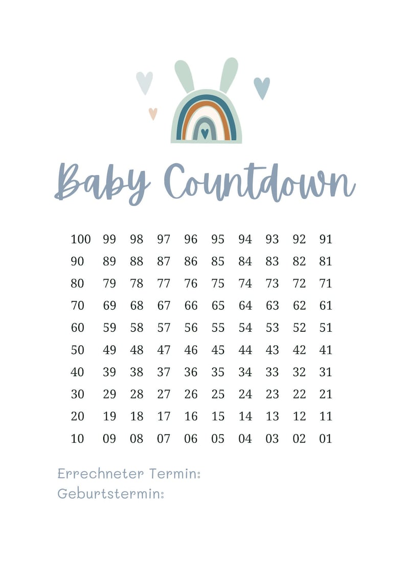 Digital Baby Countdown Calendar, 100 Days Hello Baby, Pregnancy Countdown, Printable PDF ...