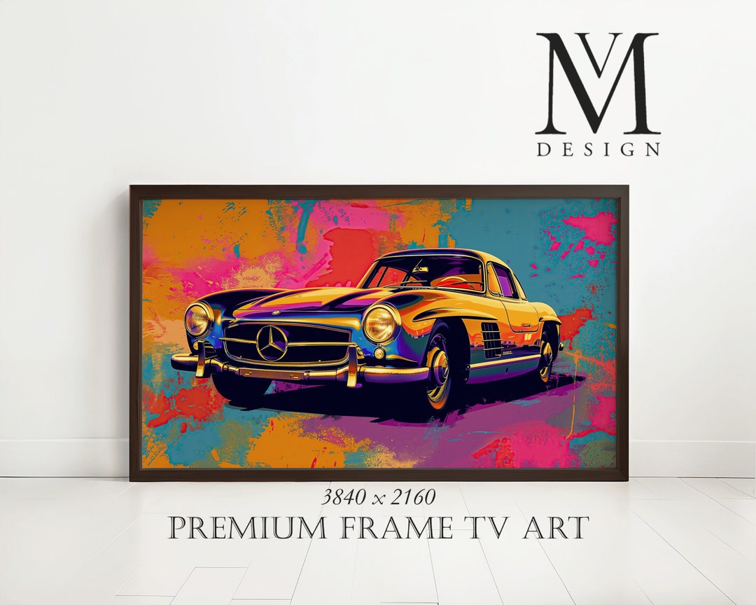 Vintage Mercedes Art Print, Colorful Classic Car Digital Wallpaper ...