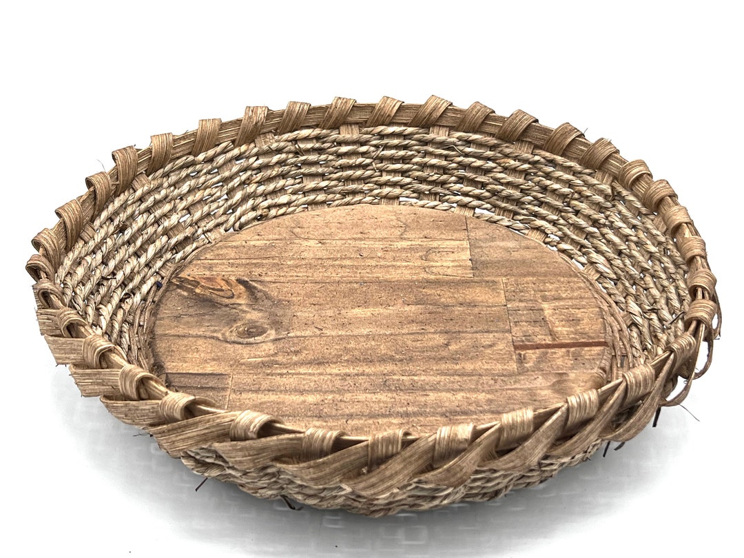 Potpourri Basket/ Pie Plate Basket, Handmade With Seagrass and Wooden ...