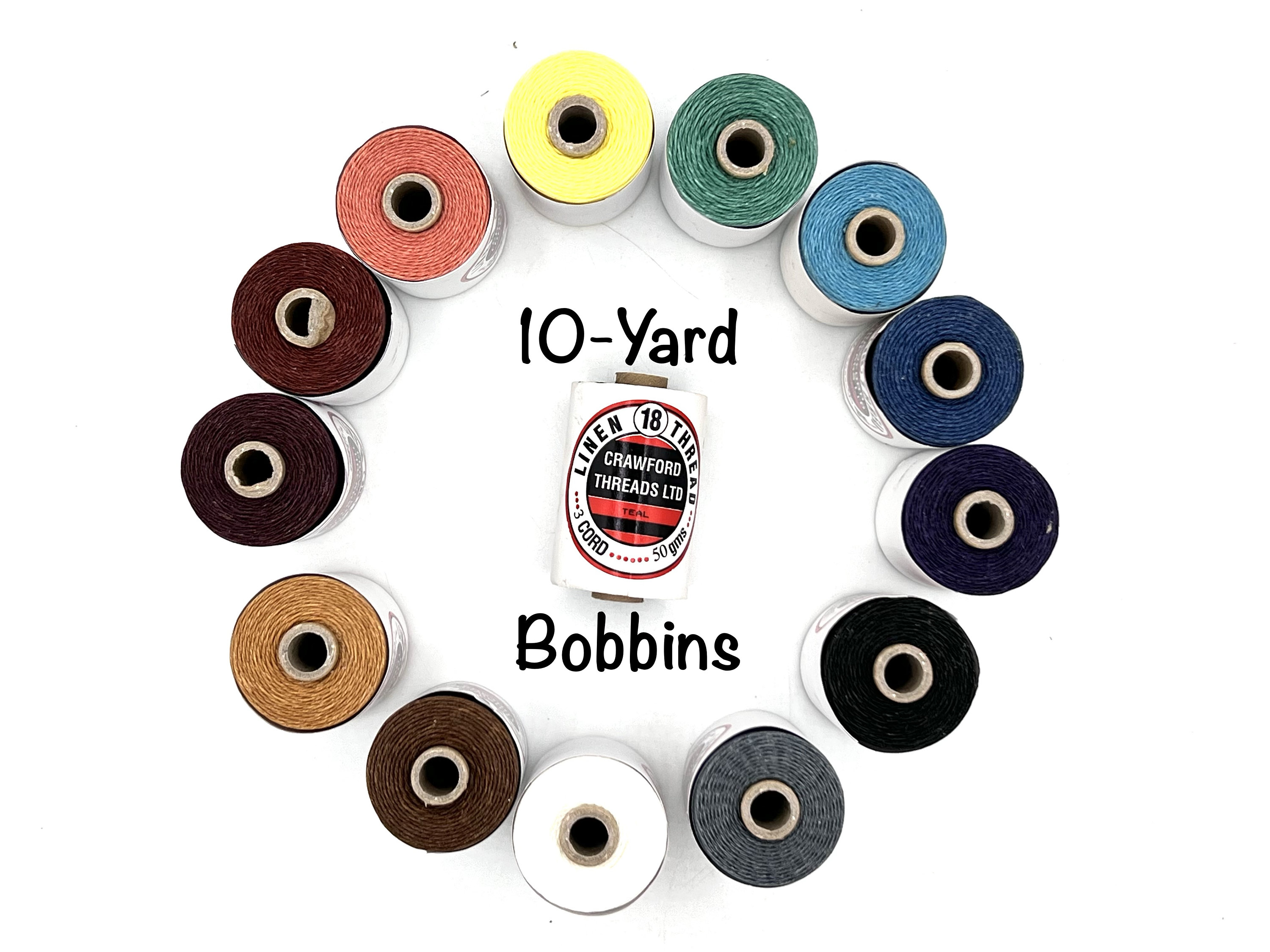 Crawford Irish Waxed Linen Thread - 3-ply 10 Yard Bobbins, Imported ...