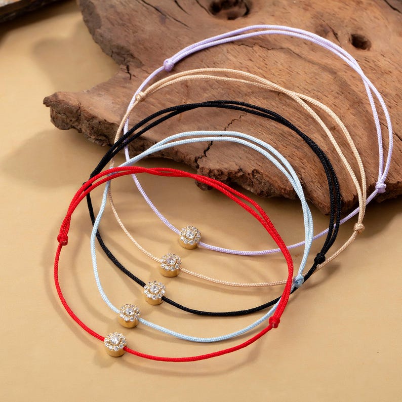 Adjustable Cord Bracelet With 14k Solid Gold Bead | Dainty String ...
