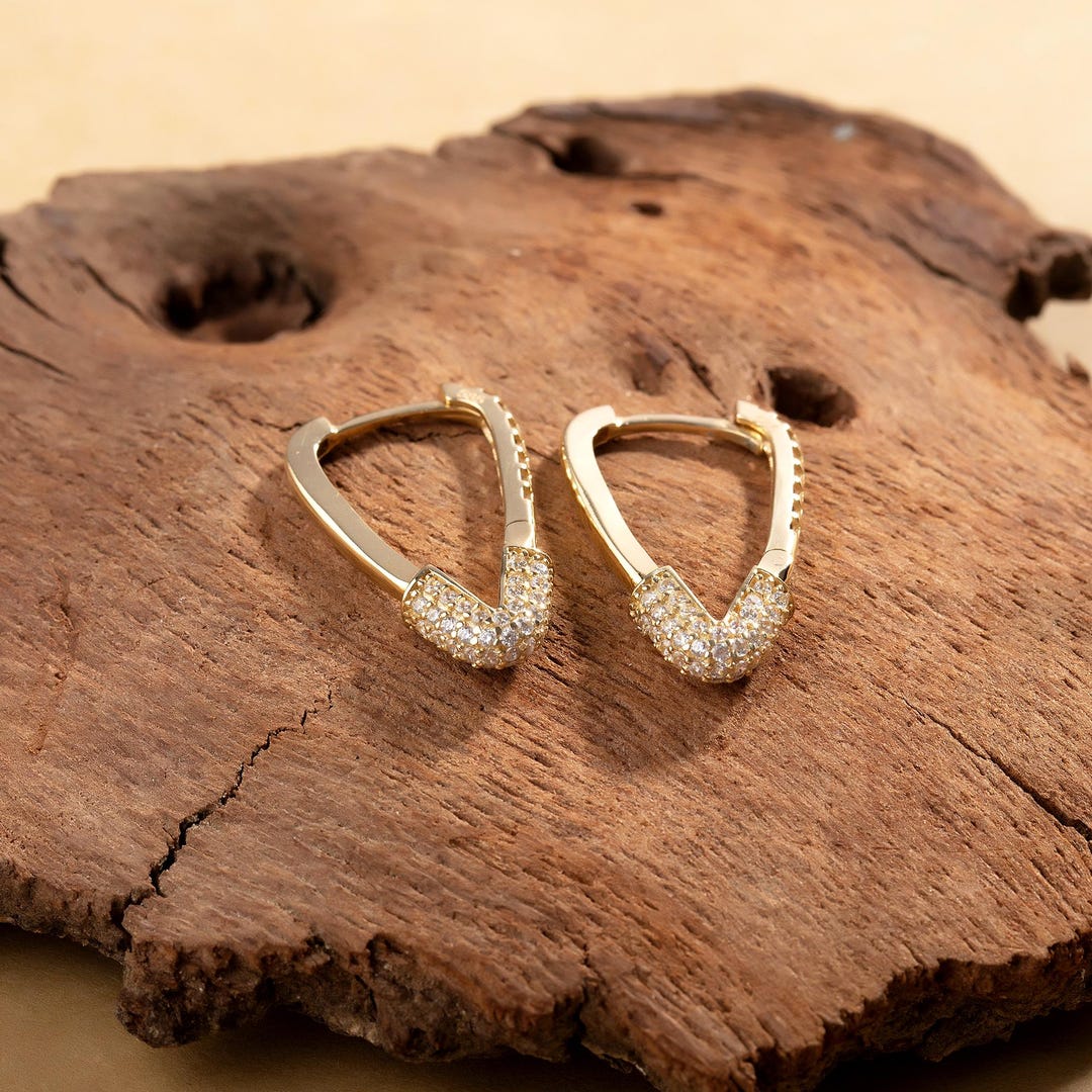 14K Gold Geometric Teardrop Huggie Hoops | Handcrafted Hoop Earrings in ...