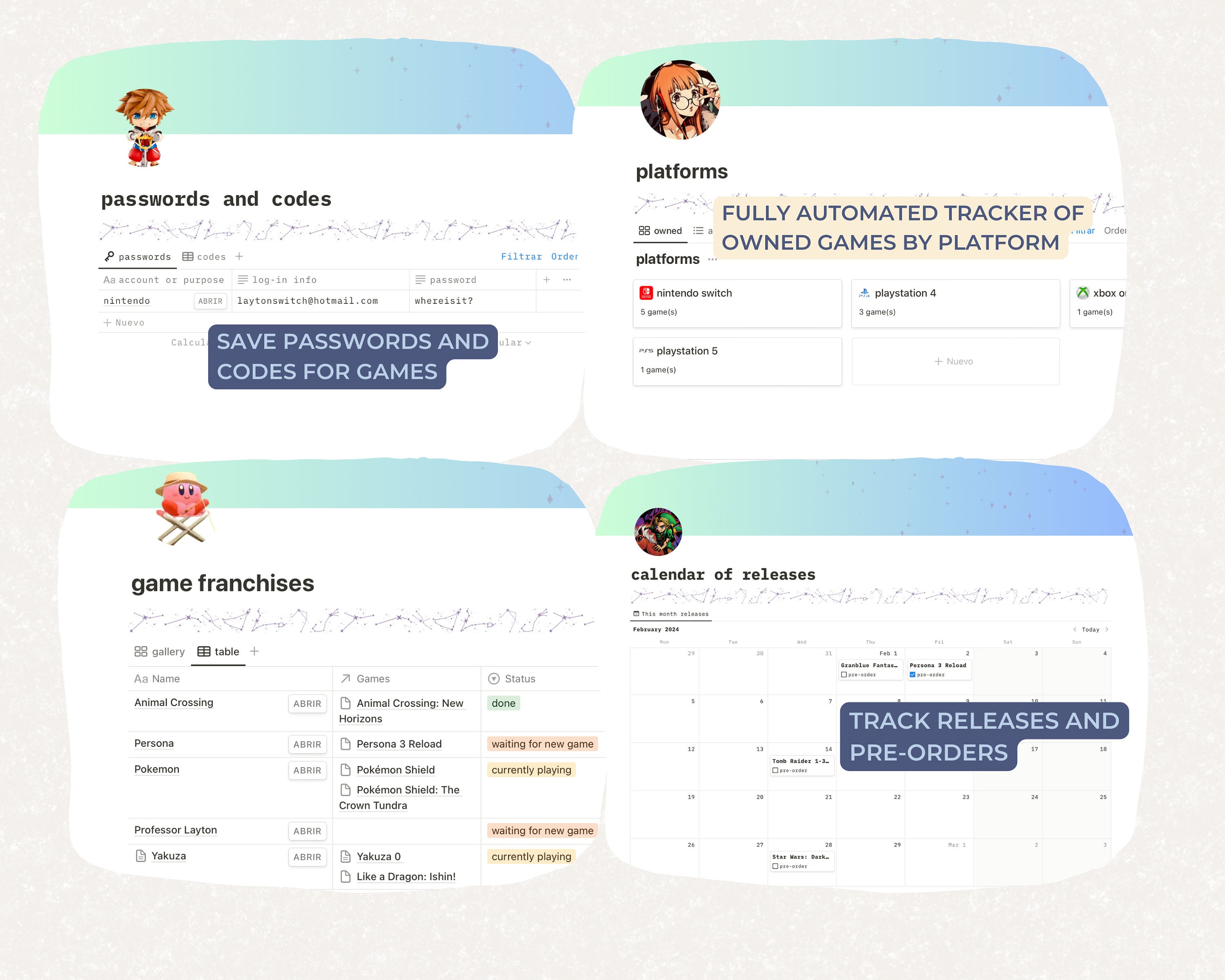 Notion Template Aesthetic Video Game Collection Tracker for Gamers Digital Planner Gaming Notion ...
