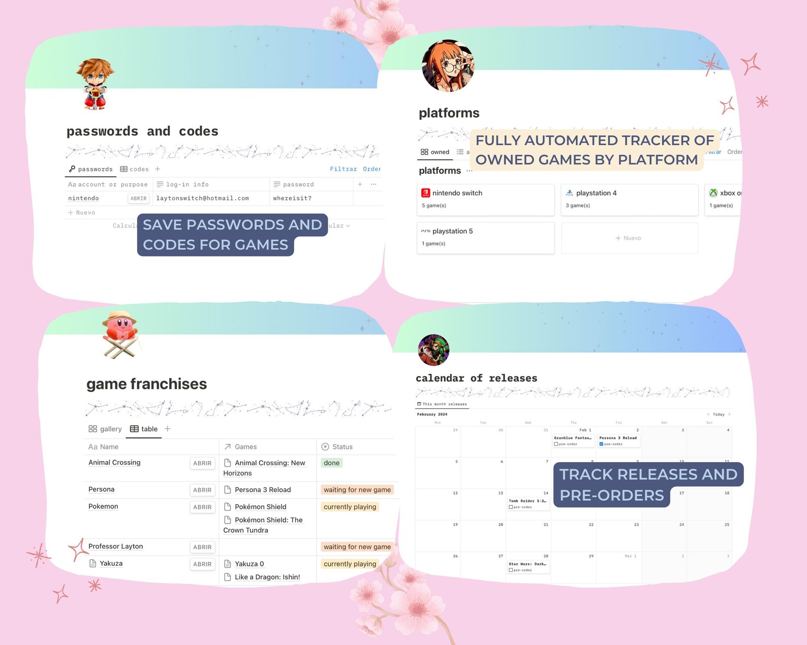 Notion Template Aesthetic Video Game Collection Tracker for Gamers ...