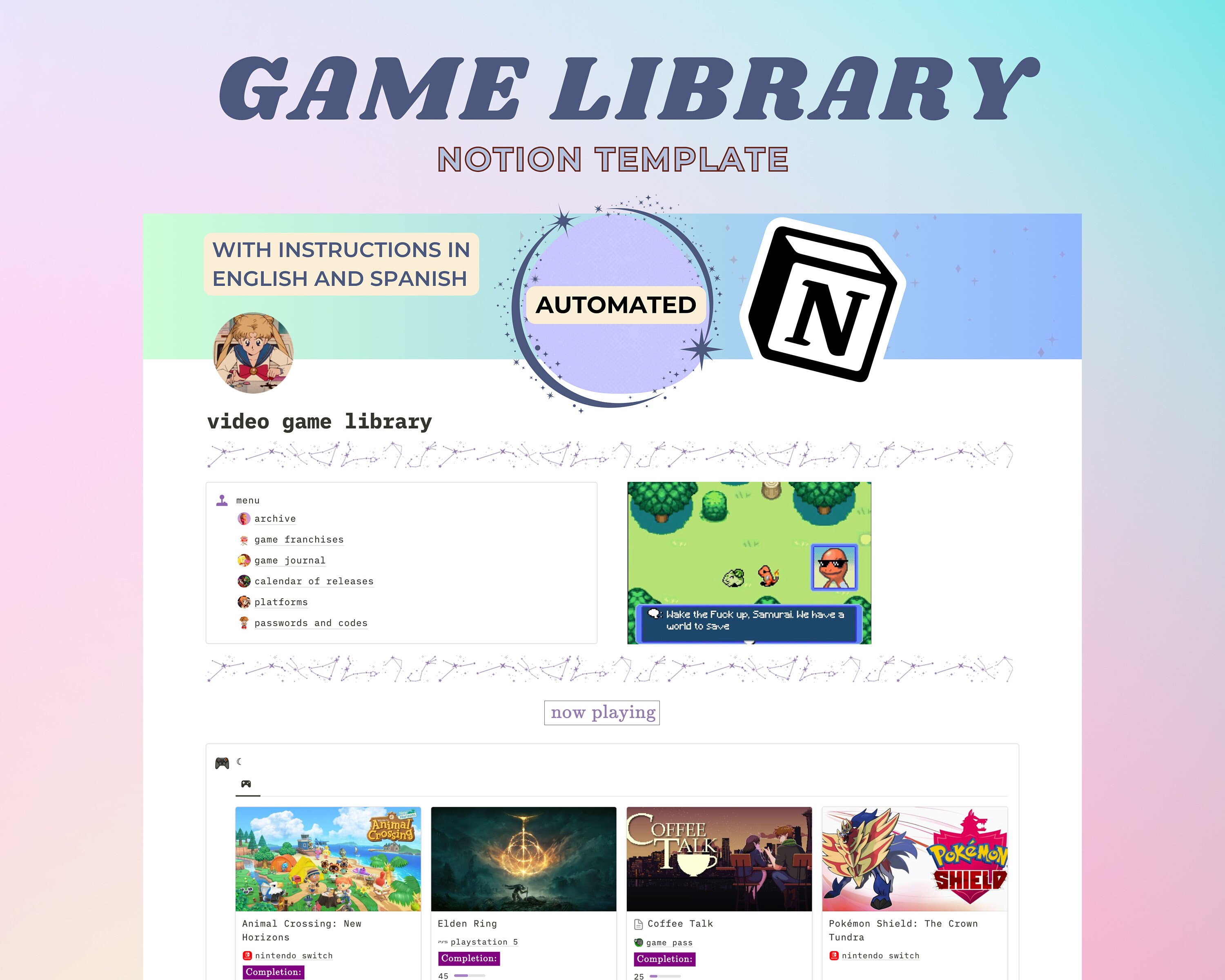 Notion Template Aesthetic Video Game Collection Tracker for Gamers Digital Planner Gaming Video ...